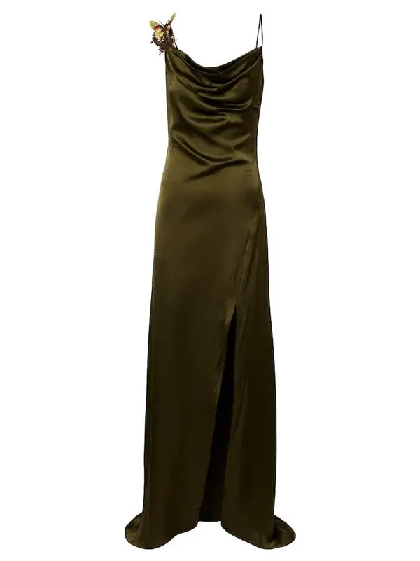 Blumarine Appliqué Satin Gown - Green
