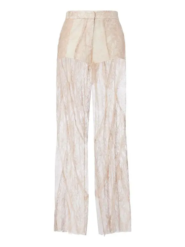 Blumarine Lace-trimmed Satin Wide-leg Pants - Beige