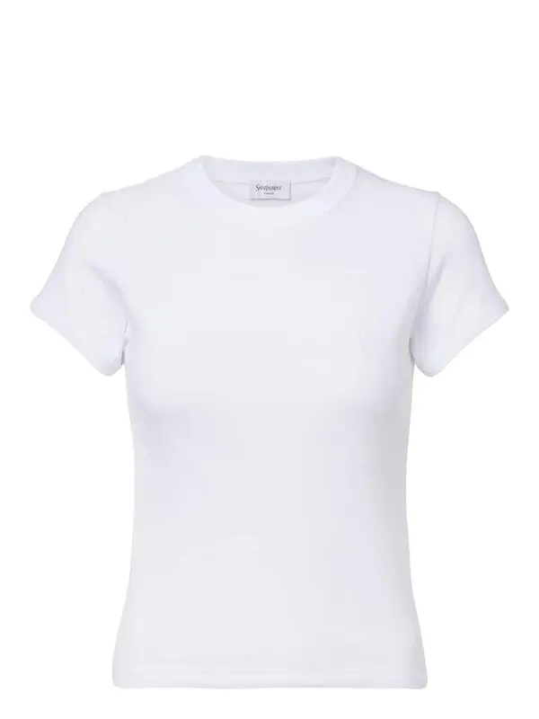 Saint Laurent Cassandre Ribbed-knit Cotton Jersey T-shirt - White