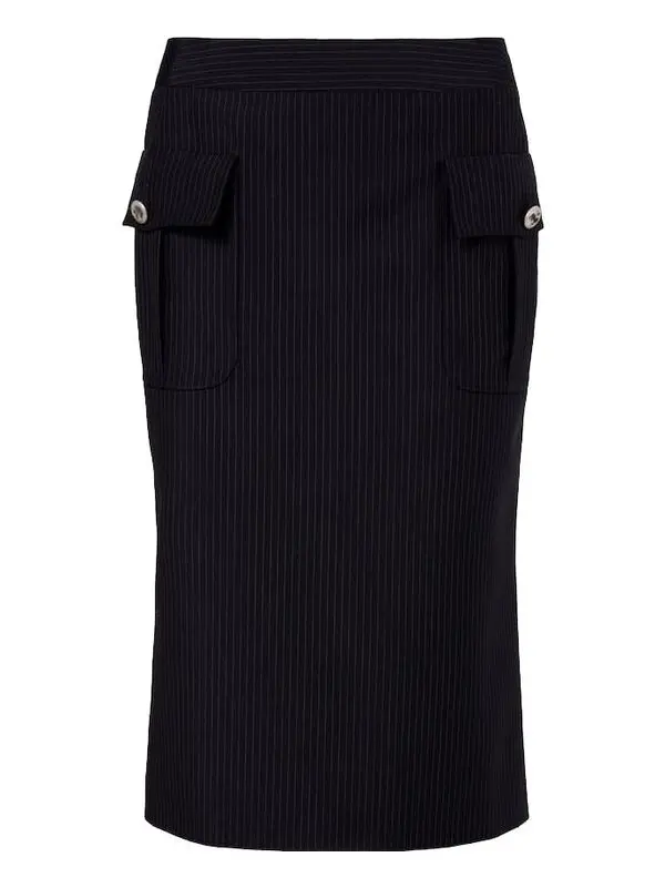 Alexander McQueen Chalk Stripe Wool And Mohair Pencil Skirt - Blue
