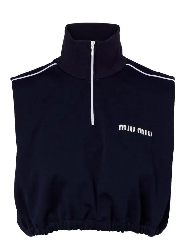 Miu Miu Logo Jersey Crop Top - Blue