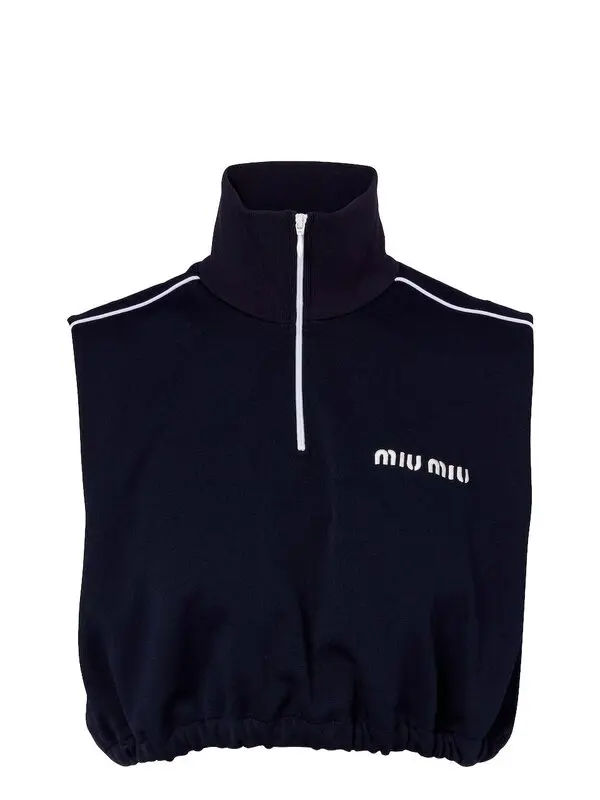 Miu Miu Logo Jersey Crop Top - Blue