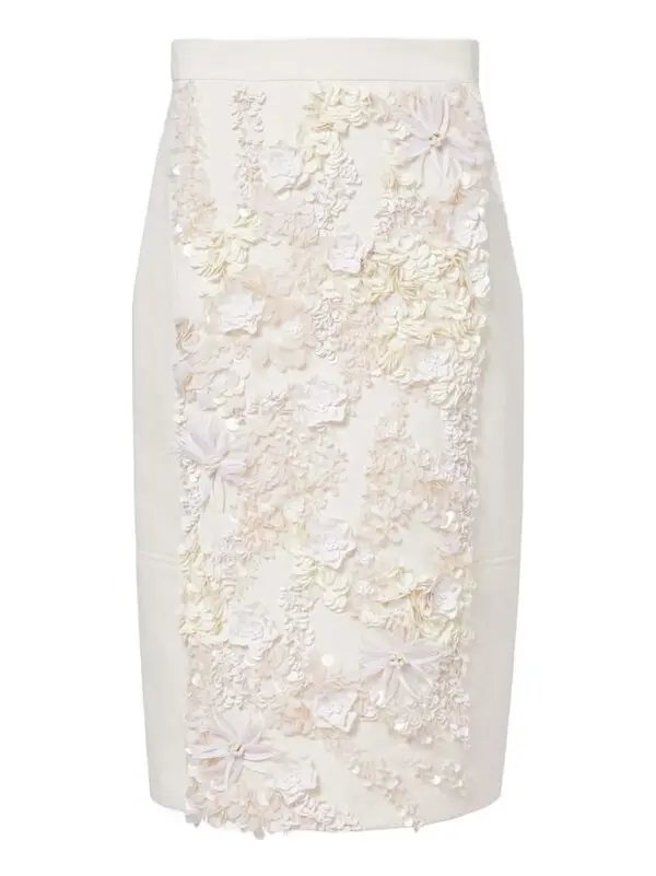 Plan C Cotton Drill Embellished Midi Skirt - White