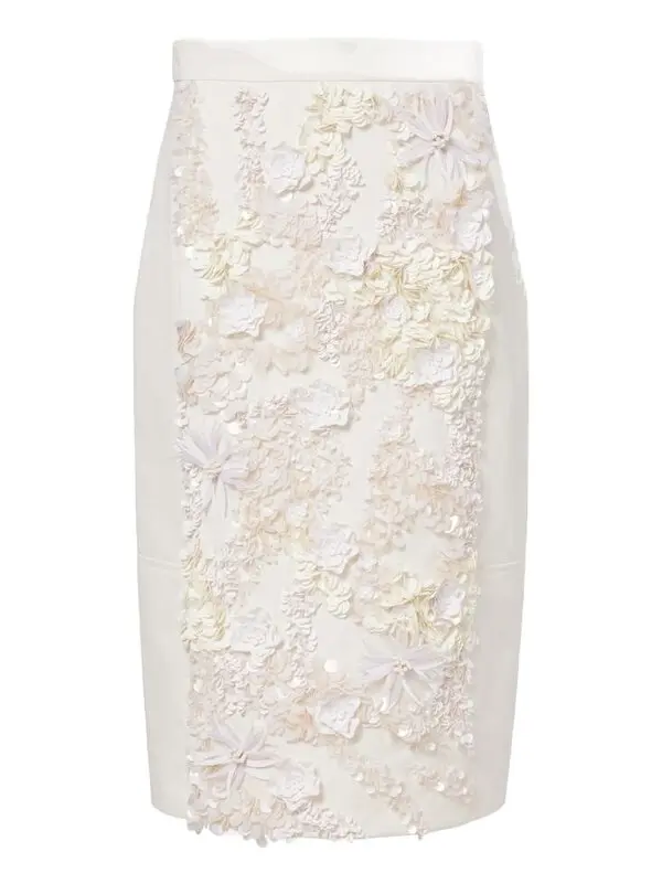 Plan C Cotton Drill Embellished Midi Skirt - White
