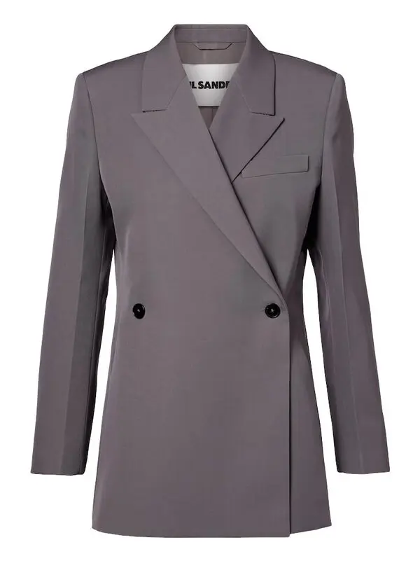 JIL SANDER Double-breasted Wool Gabardine Blazer - Grey
