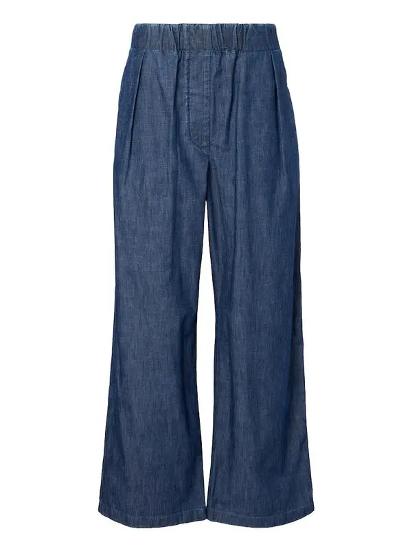 JIL SANDER Cotton Chambray Wide-leg Pants - Blue