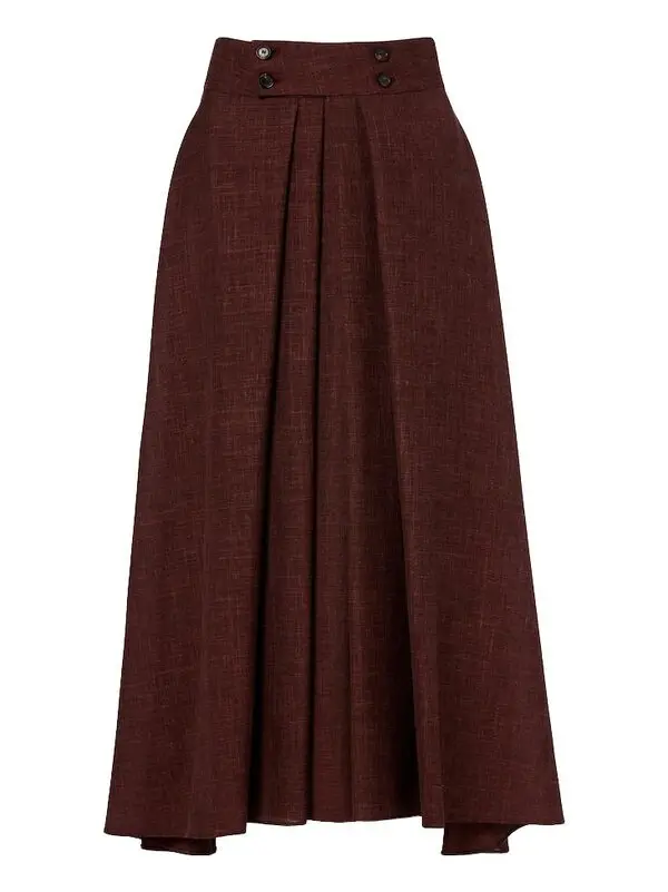 Loro Piana Petra Pleated Midi Skirt - Brown