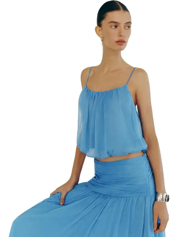 REFORMATION Astrid Ruched Maxi Skirt And Scoop Neck Top Set - Blue