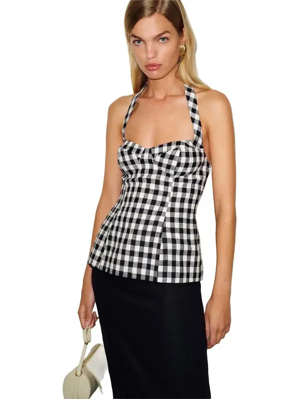 REFORMATION Alistair Linen Top - Black