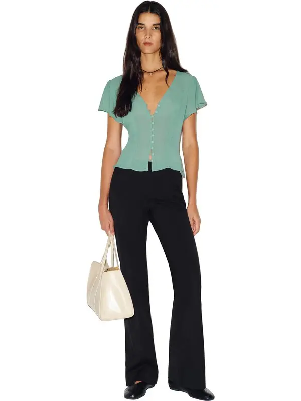 REFORMATION Ramona Top With V-neckline And Flutter Sleeves - Blue