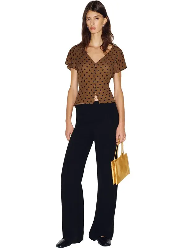 REFORMATION Ramona Top With V-neckline And Flutter Sleeves - Brown