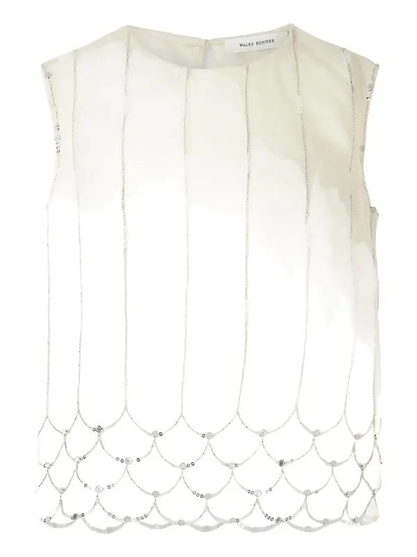 WALES BONNER Embellished Silk-organza Top - Neutrals