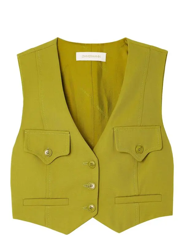 Zimmermann Luna Cropped Twill Vest - Green