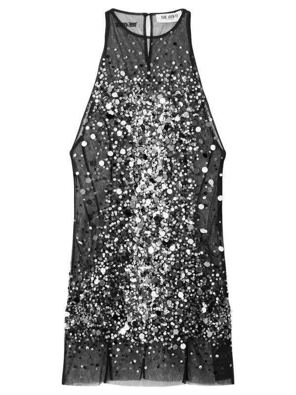 Attico Sequined Mesh Mini Dress - Silver