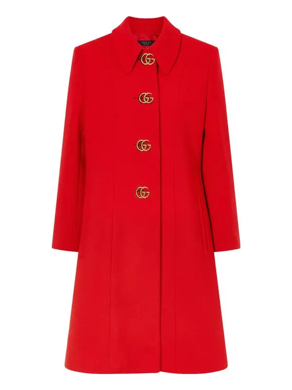 Gucci Wool Coat With Gg Button Details - Red