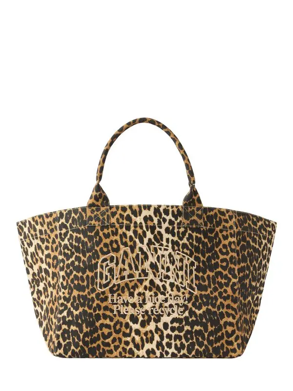 GANNI Xxl Embroidered Leopard-print Cotton-canvas Shopper Tote - Animal Print