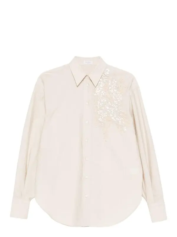 Brunello Cucinelli Embroidered Cotton Shirt - Beige