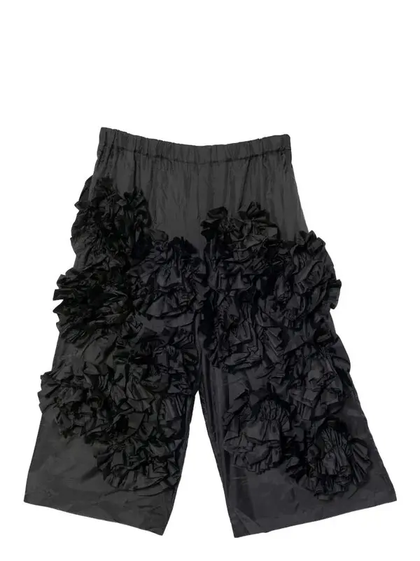 Comme Des Garçons Floral-ruffled Trousers - Black