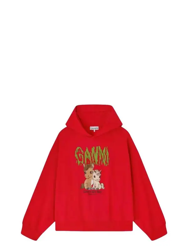 GANNI Isoli Cropped Hoodie - Red