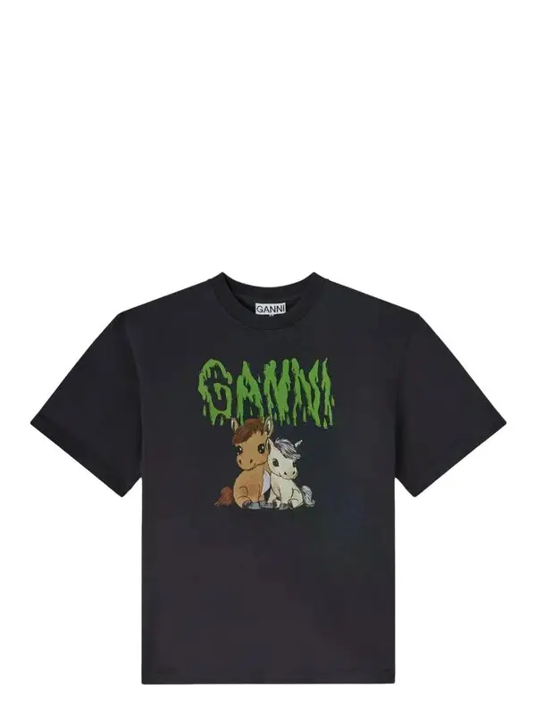GANNI Horse-print T-shirt - Grey