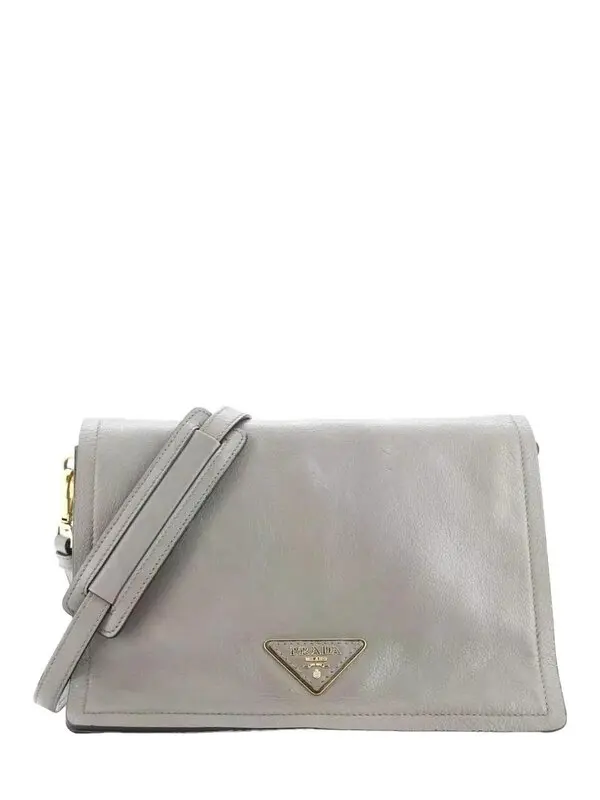 Prada Flap Messenger Glace Calf Small Crossbody Bag - Grey