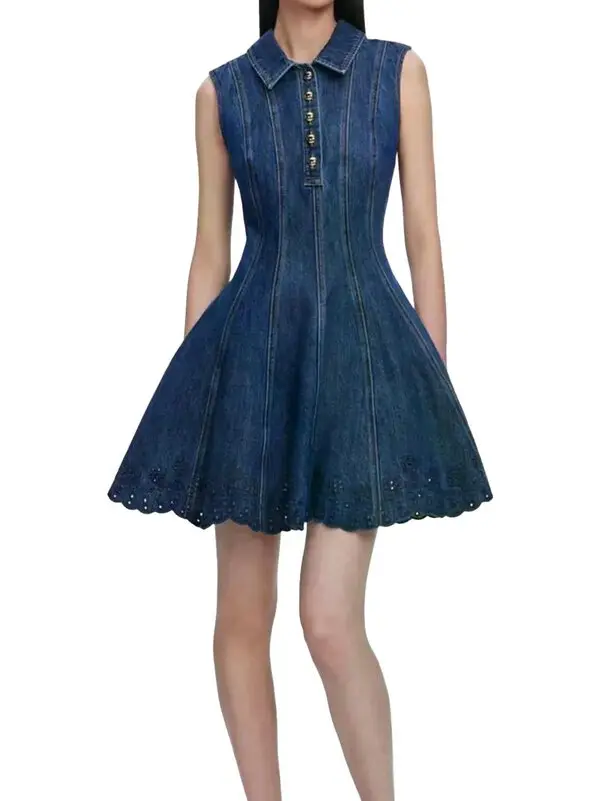 SELF-PORTRAIT Denim Broderie Anglaise Mini Dress - Blue