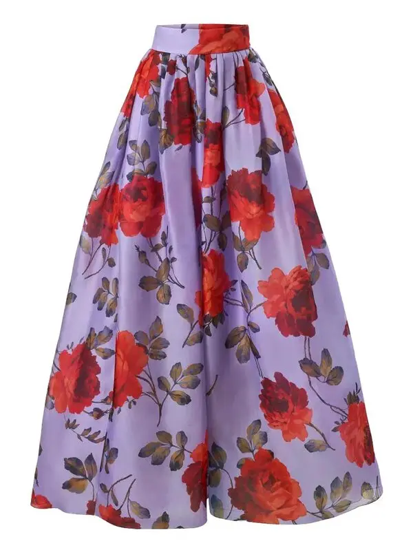 Carolina Herrera Rose-print Organza Ball Skirt - Purple