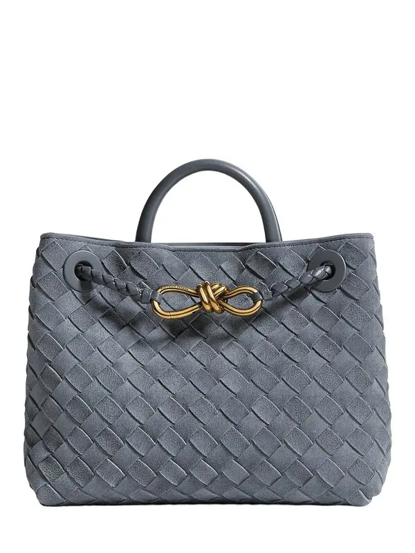 BOTTEGA  VENETA Small Intrecciato Andiamo Top Handle Bag - Cloudy Indigo/gravel
