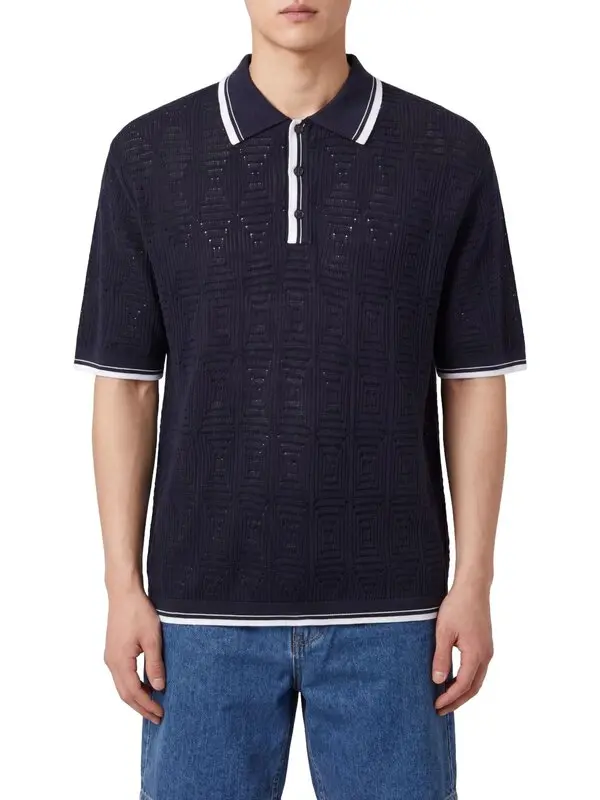 LANEUS Knitted Cotton Polo Shirt - Black