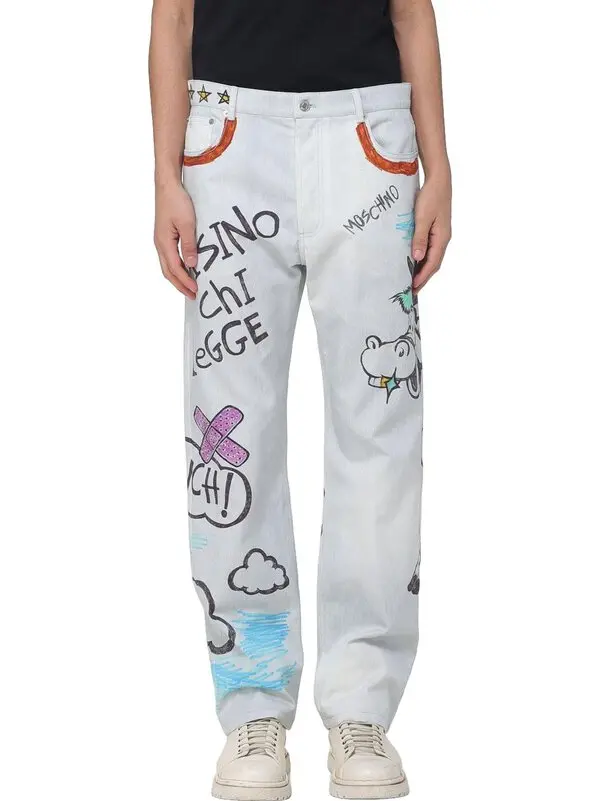Moschino Regular Fit Jeans In Printed Denim - White