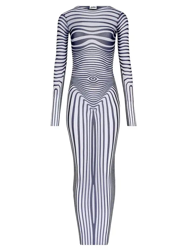 JEAN PAUL GAULTIER Re-edition Morphing Stripes Maxi Dress - White