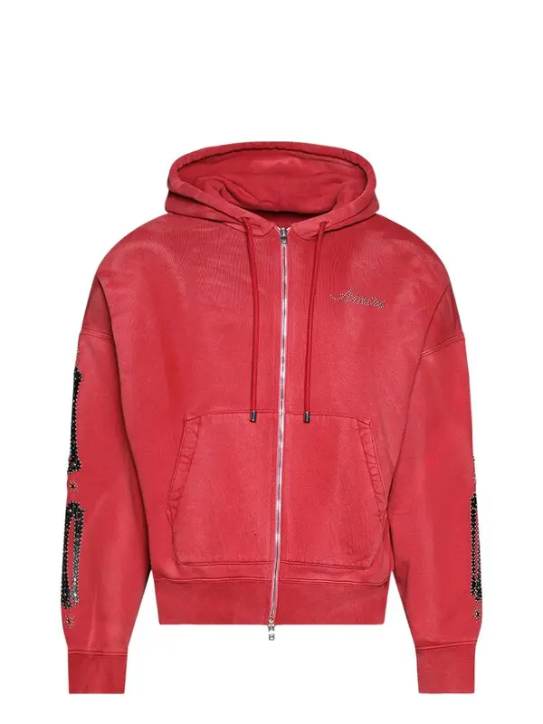 Amiri Bones Studded Zip Hoodie - Red