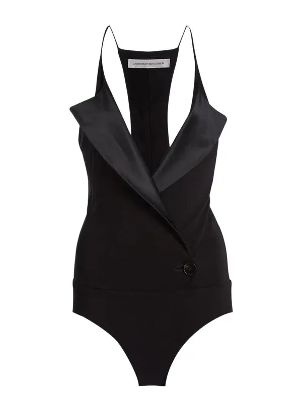 Christopher Esber Didion Satin Contrast Jersey Bodysuit - Black