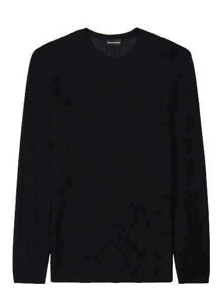 Emporio Armani Lyocell-blend Tuck Stitch Jumper - Navy