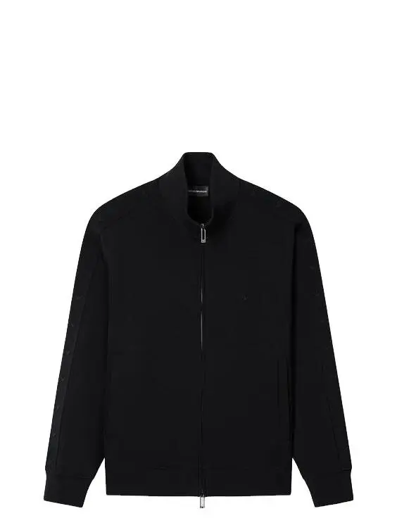 Emporio Armani Full-zip Sweatshirt With Micro-eagle Band - Black