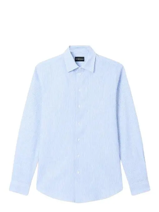 Emporio Armani Striped Linen-blend Canvas Shirt - Blue