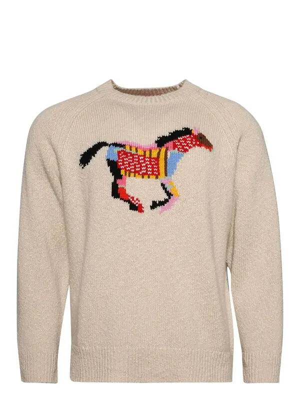 THE ELDER STATESMAN Glacier Horse Crewneck - White