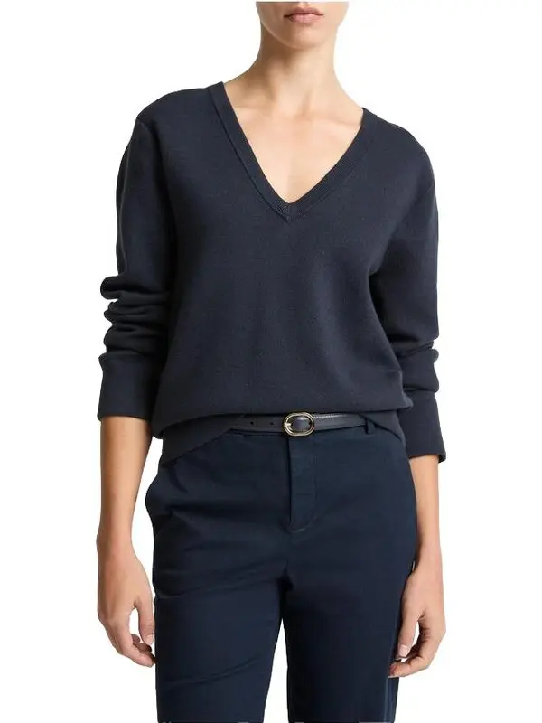 Vince Double-face Cotton-blend V-neck Sweater - Denim