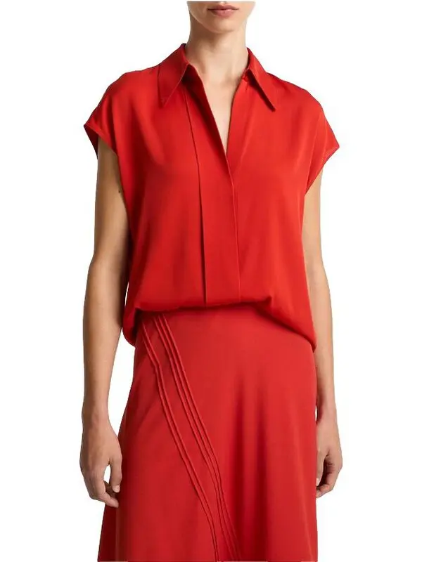 Vince Stretch-silk Cap-sleeve Blouse - Orange / Red