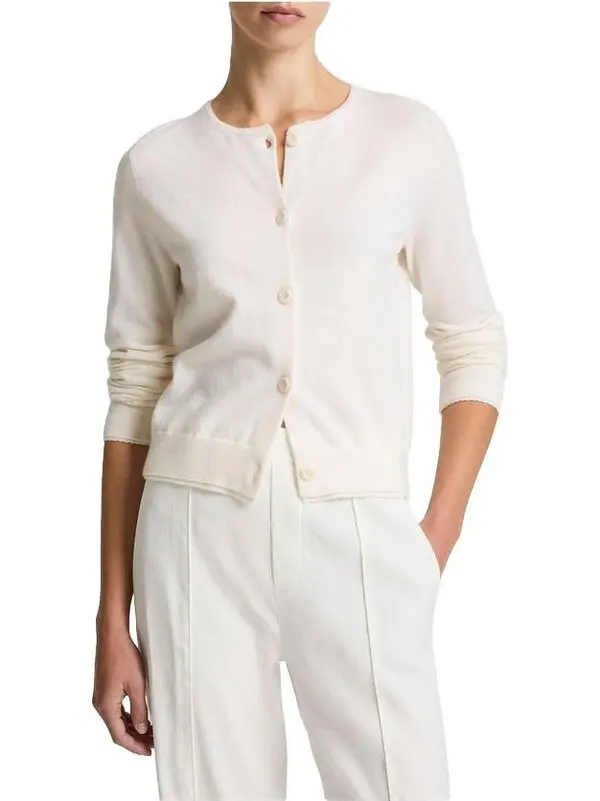 Vince Scallop-trim Wool & Cashmere-blend Cardigan - White