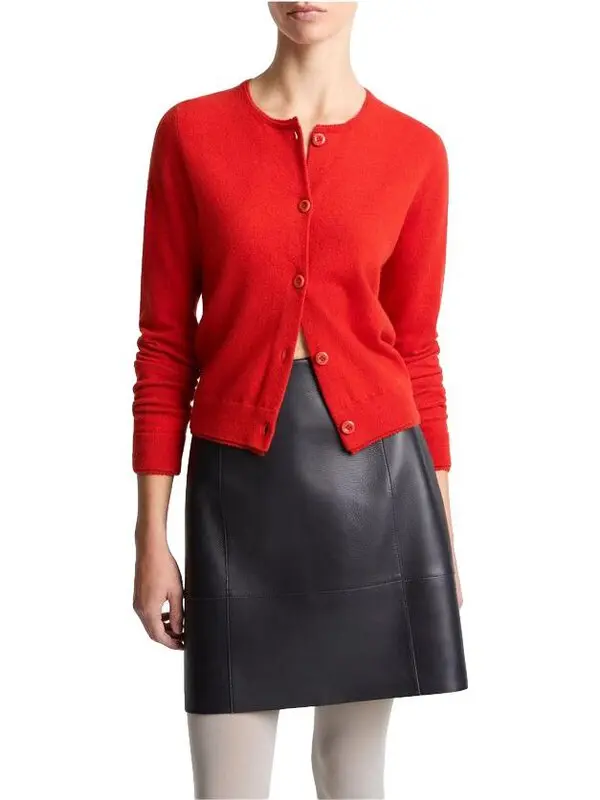 Vince Scallop-trim Wool And Cashmere-blend Cardigan - Orange / Red