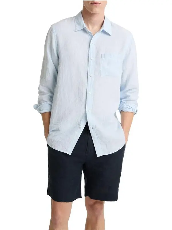 Vince Houndstooth Linen Shirt - White