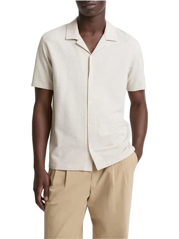 Vince Seersucker Stripe Cabana Shirt - White