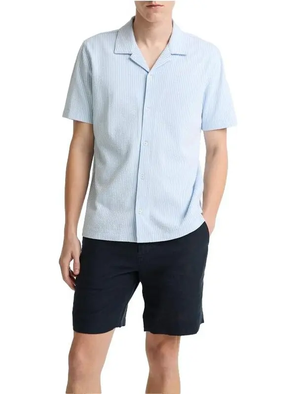 Vince Seersucker Stripe Cabana Shirt - White