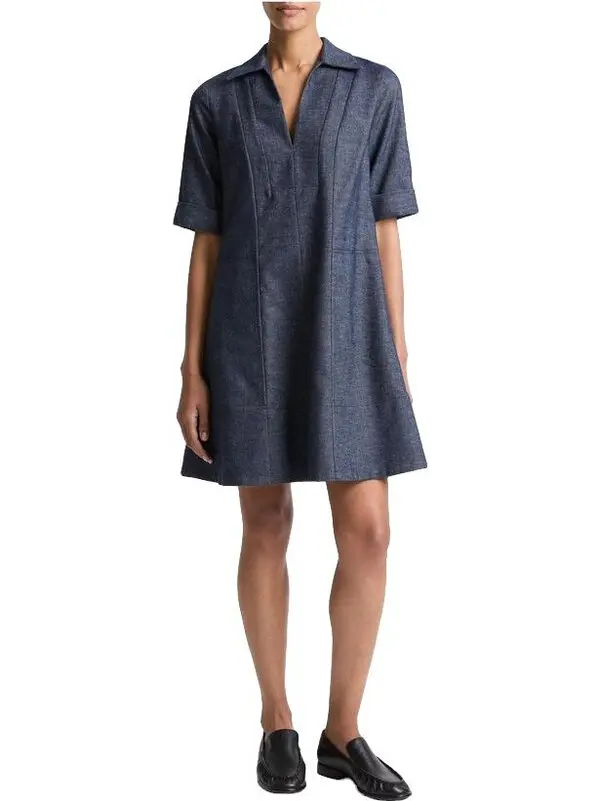 Vince Cotton-linen Chambray A-line Dress - Navy