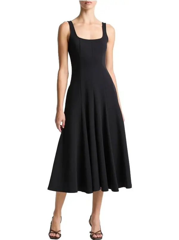 Vince Seamed Cotton-blend Square-neck Midi Dress - Black