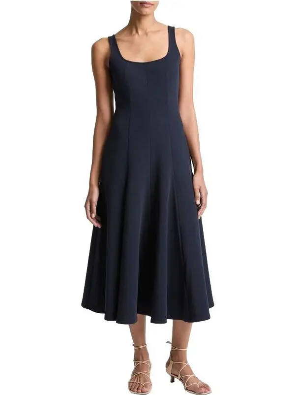 Vince Seamed Cotton-blend Square-neck Midi Dress - Denim