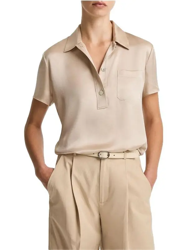 Vince Silk Polo Shirt - Natural