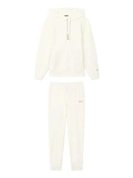 EA7 Stretch Cotton Jersey Hooded Tracksuit - White