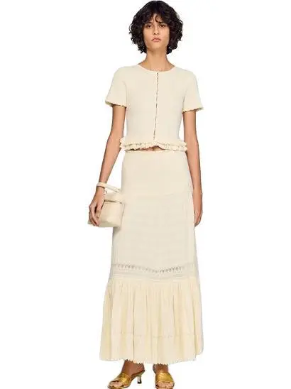 Sandro Maxi Knit Skirt - Neutral / White